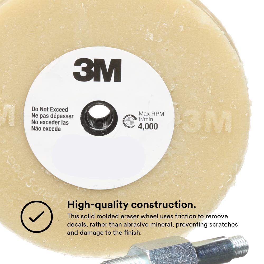 Cubitron 3M Stripe Off Wheel Adhesive Remover Eraser Wheel Removes Decals, Stripes, Vinyl, Tapes and Graphics 4β diameter x 5/8β thick 3/8-16 threaded mandrel 07498 Pack of 1