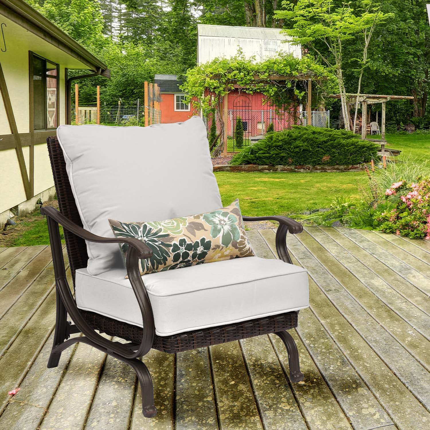 Aoodor 24'' x 24'' Outdoor Deep Seat Chair Cushion Set,Olefin Fabric Slipcover and Sponge Foam- Light Gray (Set of 2 Seats, 2 Backs, 2 Pillows)