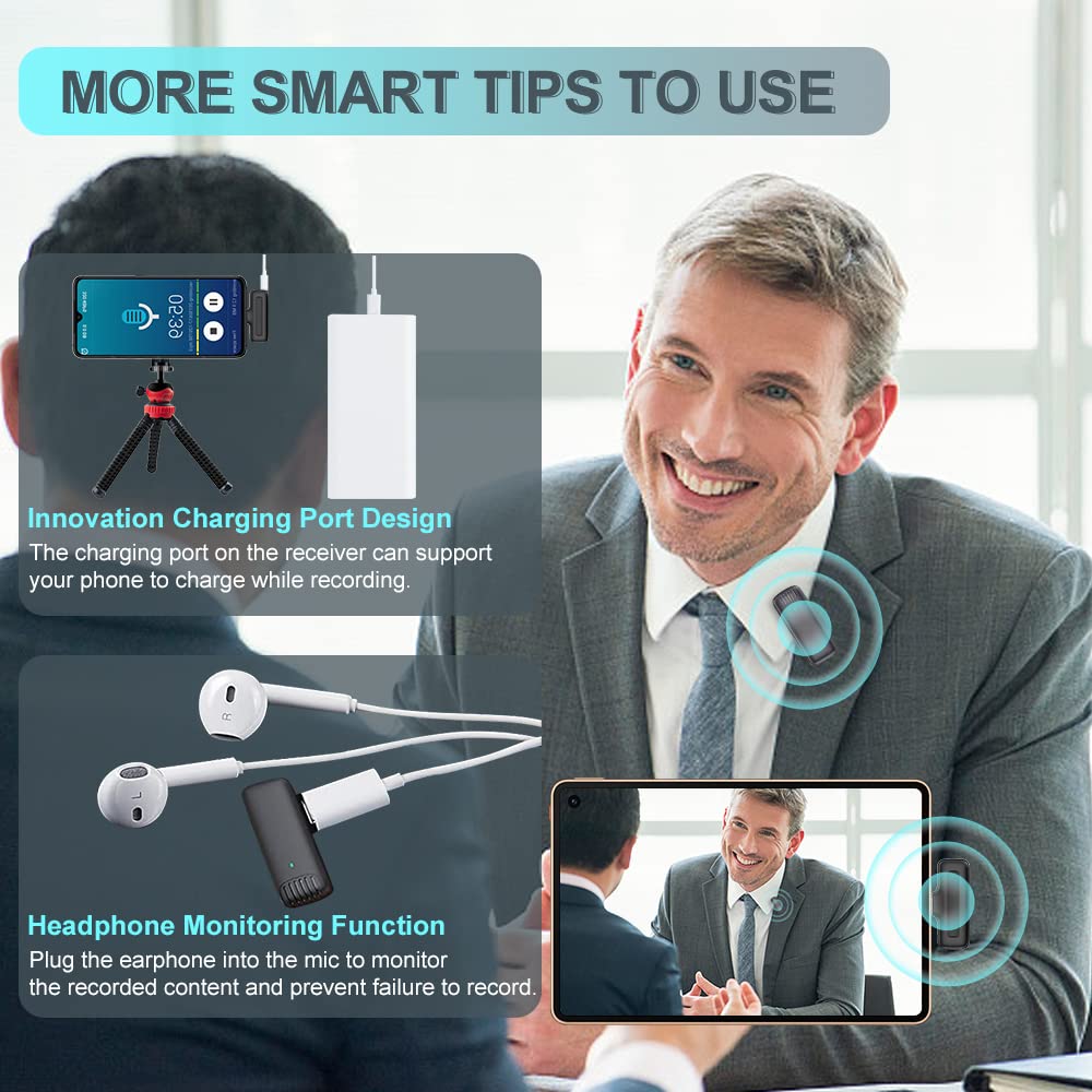 ADOSON Wireless Lavalier Microphone, 2.4GHz Plug-Play Lapel Mic with Charging Case for Recording, YouTube, TikTok, Facebook Live Stream, 3 Level Noise Reduction/Auto Sync
