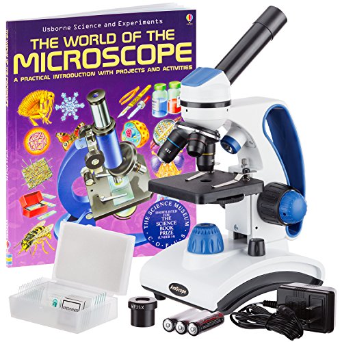 AmScope M162C-2L-PB10-WM Awarded 2018 Best Students and Kids Microscope Kit & SP-14 Microscope Slide Preparation Kit Including Stains