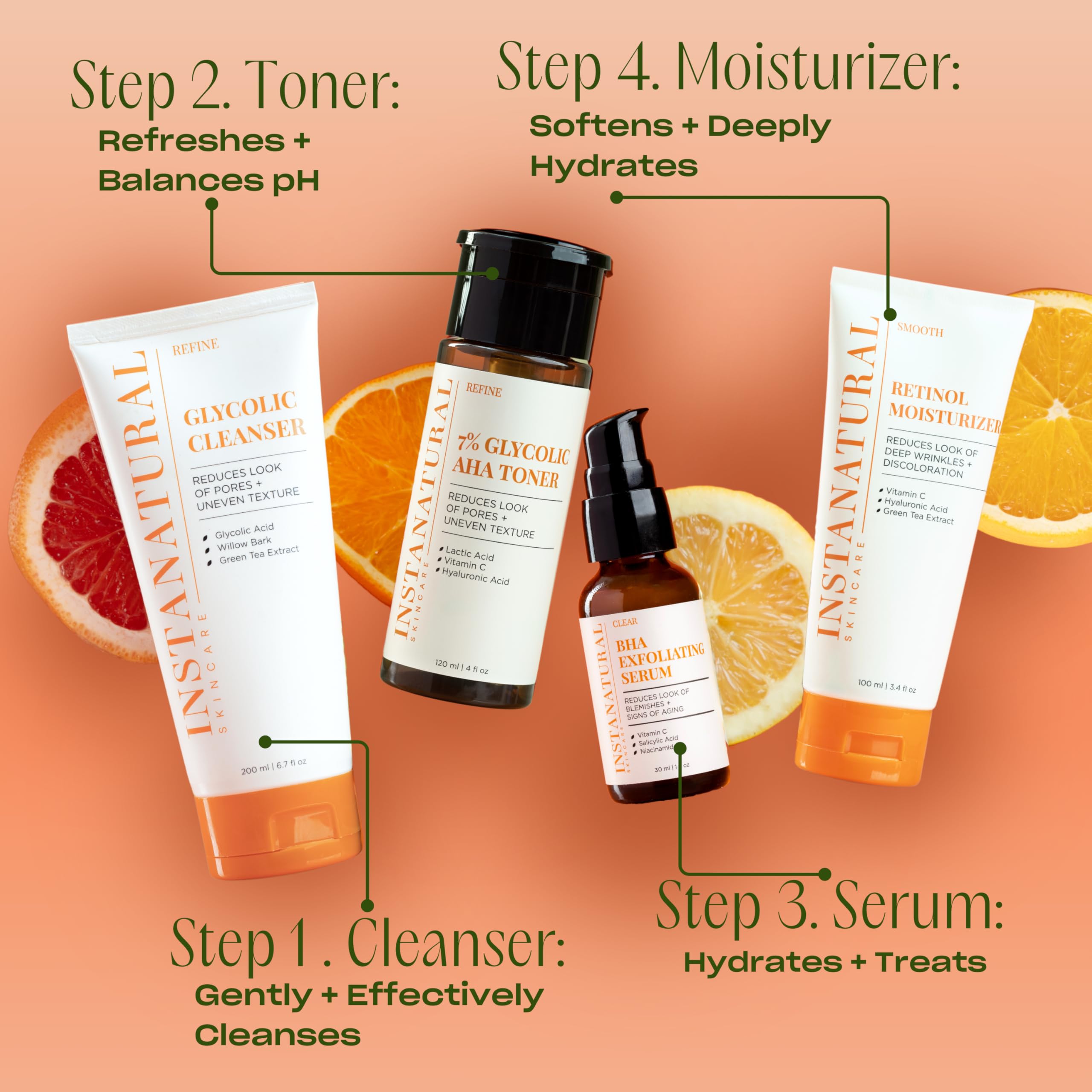 InstaNatural BHA Exfoliating Face Serum, Minimizes Lines, Wrinkles, and Blemishes, with Vitamin C and Salicylic Acid, 1 Fl Oz