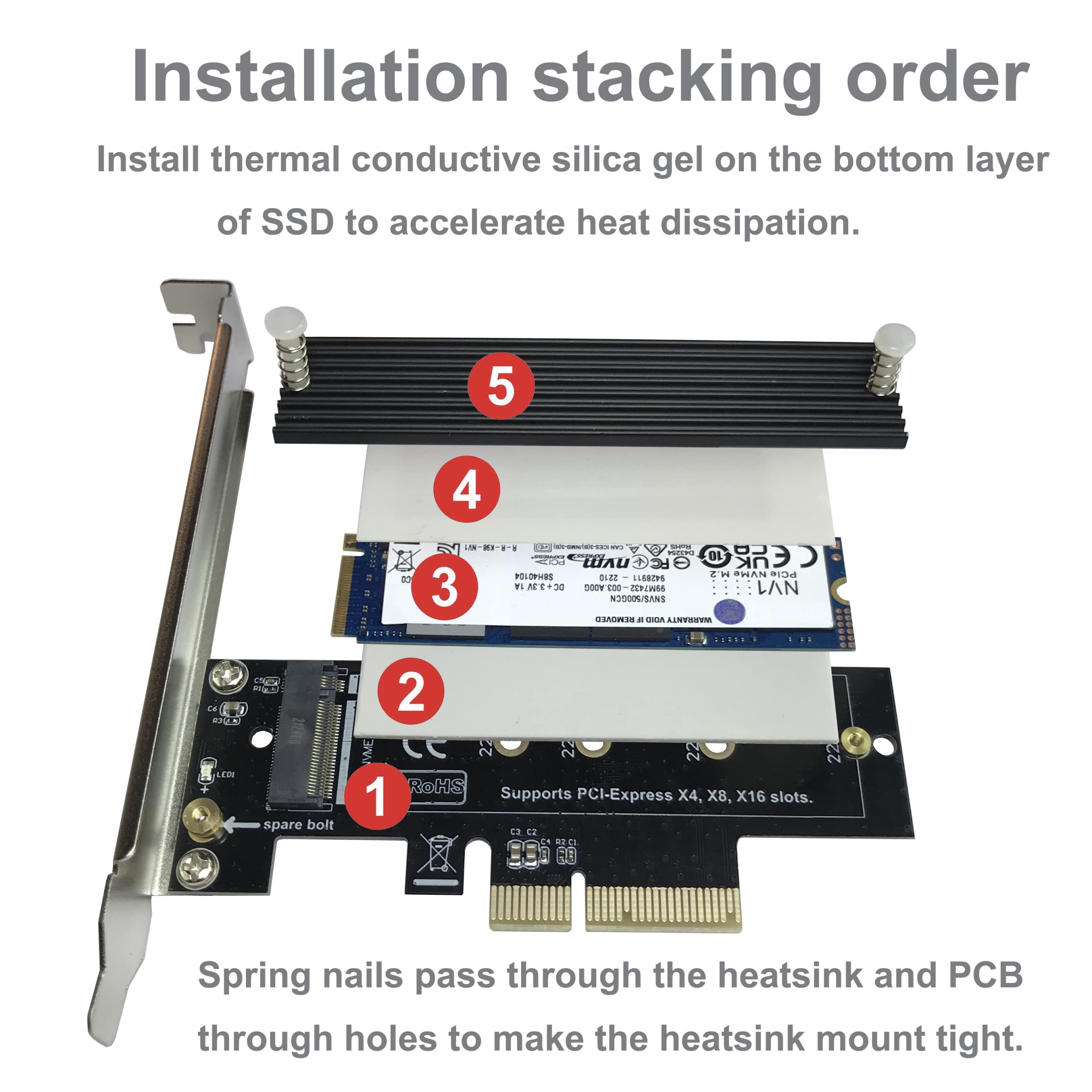 Bejavr M.2 NVME to PCIe 3.0/4.0 x4 Adapter, NVME/AHCI SSD to PCIe Expansion Card with Aluminum Heatsink Solution, Supports PCI-Express X4 X8 X16 Slots