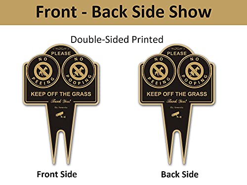 Amexiu No Pooping No Peeing Dog Sign, Keep off Grass Yard Sign Double Sided 15 x 9.5 X 0.08 Inches Rust Free Aluminum Sign, Easy Mounting Waterproof Durable Ink Black Gold Color, 1 Pack