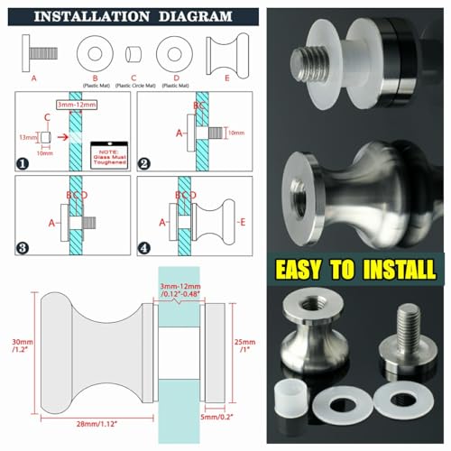 Alise Shower Glass Door Handle,Sliding Shower Doors Knob,Single Side Pull Hardware Replacement Parts,Solid SUS304 Stainless Steel Knobs,Brushed Nickel XLS200DB-LS