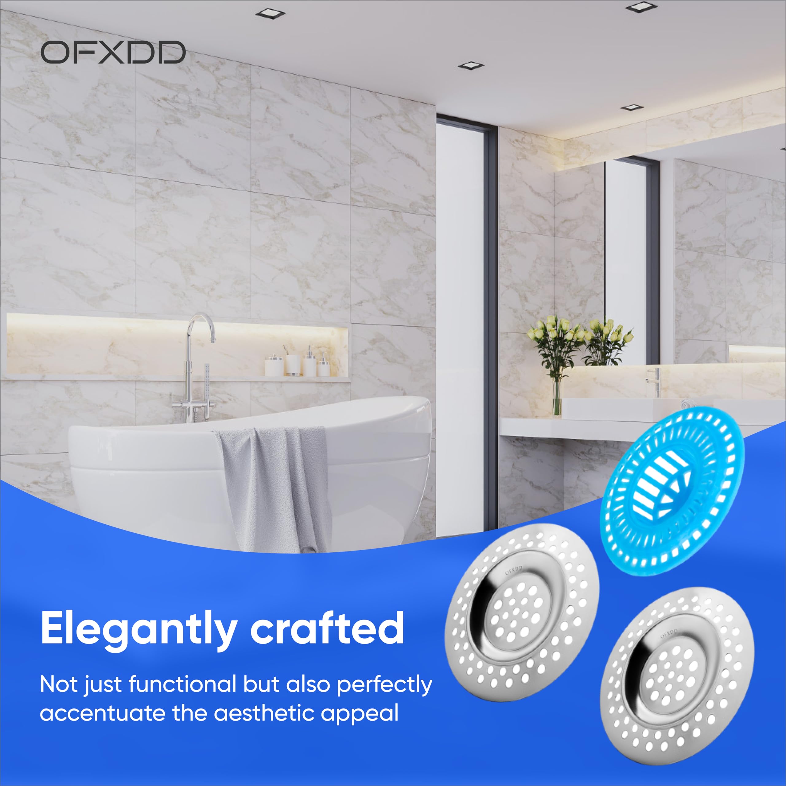 Bathroom Drain Hair Catcher 3 Pcs - Sink Strainers for Kitchen Sink, 2.83 & 2.36 Inches - Hair Drain Catcher Bathtub
