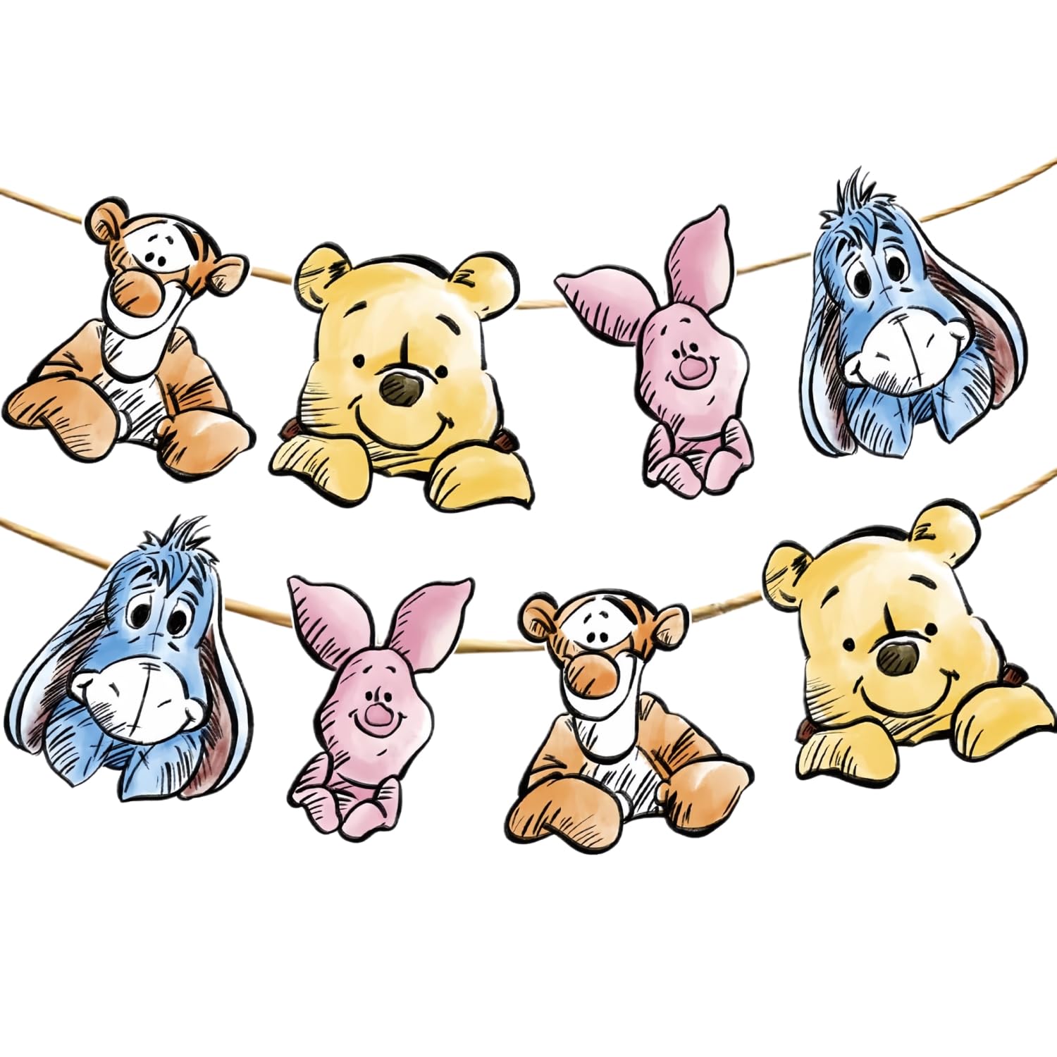8 PCS Winnie Banner For Baby Shower Cute Pooh Birthday Banners Party Decor Supplies