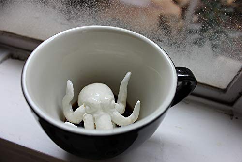 CREATURE CUPS Cthulhu Ceramic Cup (11 Ounce, Black Exterior) - Creepy Cups - Hidden Animal Inside Mug - Birthday, Halloween, Spooky Gift for Coffee & Tea Lovers