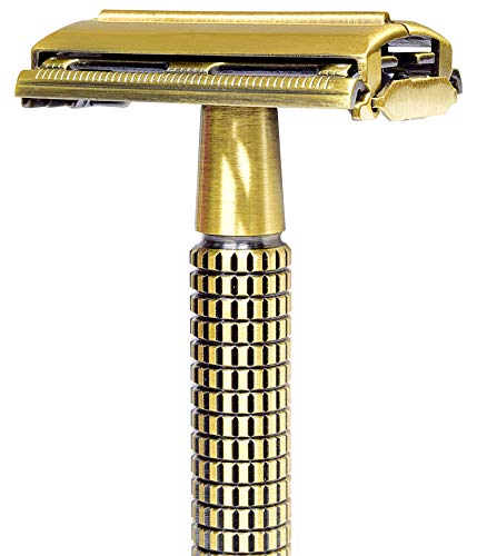 Seki Japan Double Edge Butterfly Open Safety Razor, Heavy Duty Bronze Brass Hard Chromium, 3.14inch Long Handle