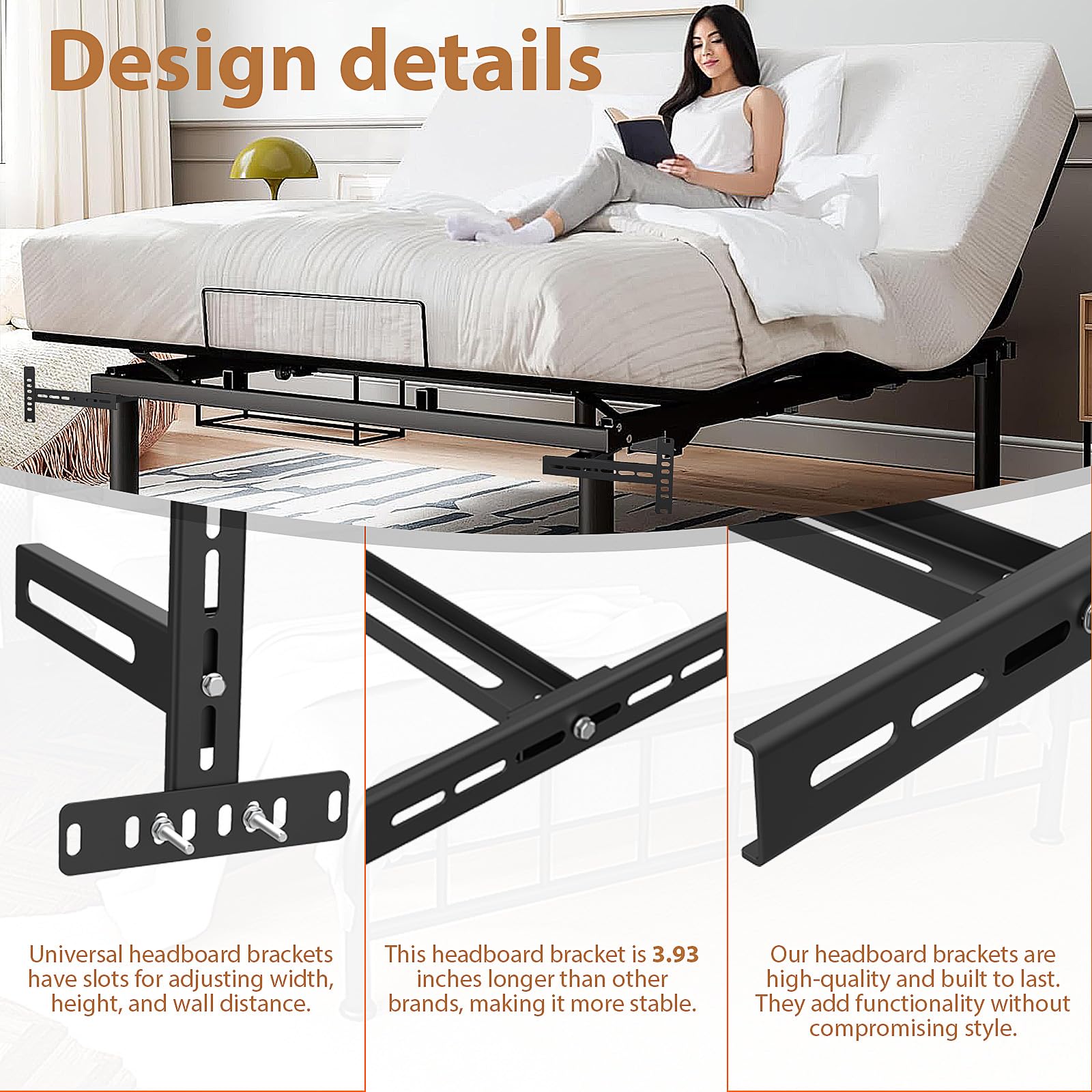Adjustable Bed Headboard Brackets,Universal Headboard Brackets for Adjustable Bed Base,Adjustable Bed Headboard Kit,Adjustable Bed headboard kit Hardware(Black)