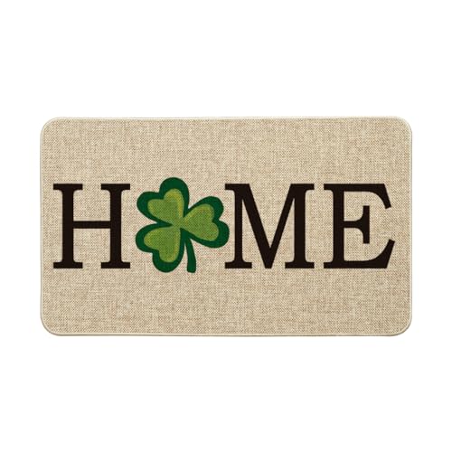 Artoid Mode Home Clover Shamrock Decorative Doormat, Seasonal Spring St. Patrick's Day Holiday Home Low-Profile Floor Mat Switch Mat for Indoor Outdoor 17 x 29 Inch