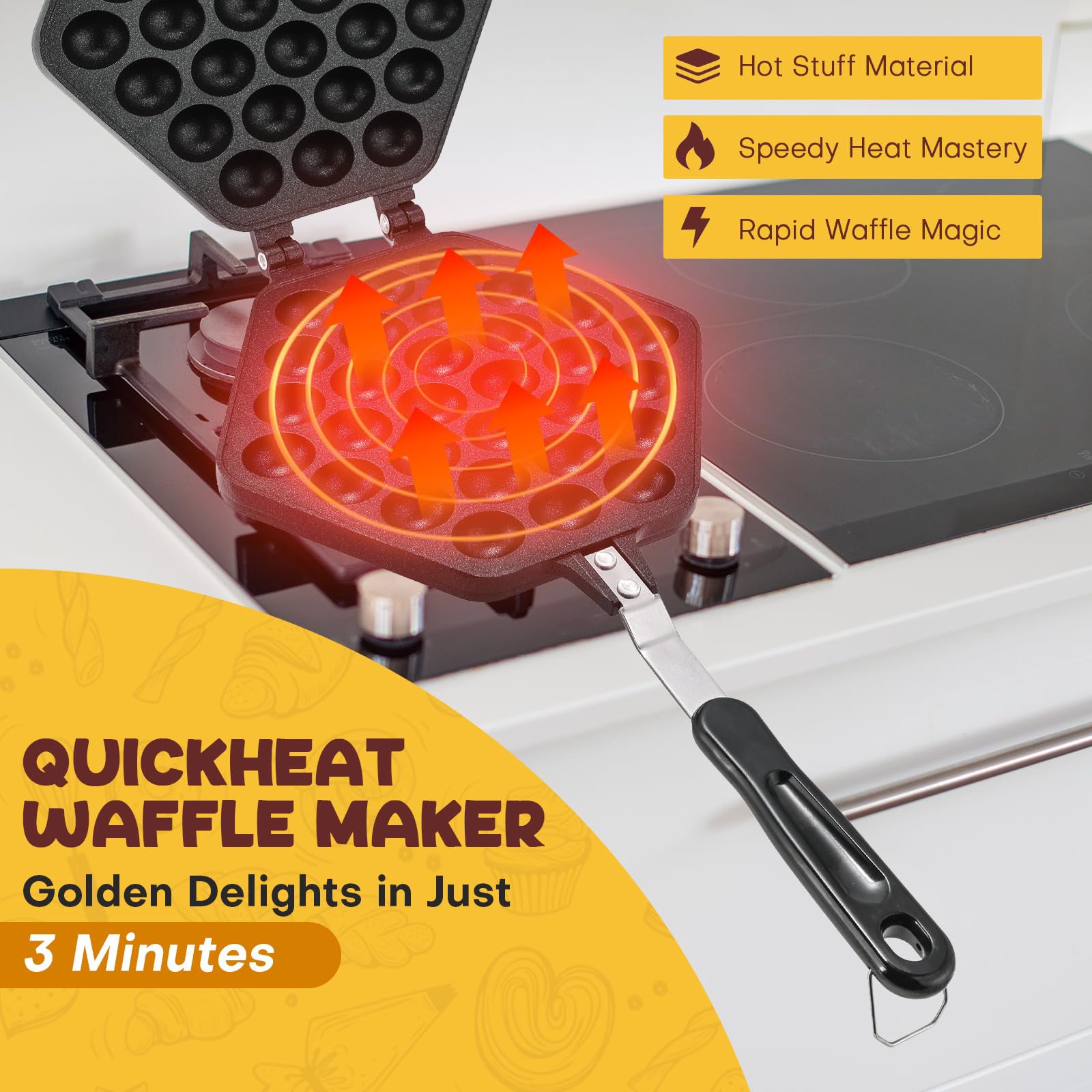 AMGSH Bubble Waffle Maker Pan Hand Held Egg Waffle Pan,Aluminum Alloy Non-stick Waffle Cake Baking Mold Plate for Breakfast Lunch Household Cafe Cake Shop Restaurant