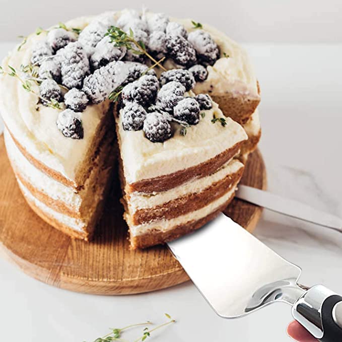 Alitopo Pie Server, Essential Kitchen Tool, Stainless Steel Flatware Pizza Cake Cutter, Serrated on Both Sides, Great for Right or Left Handed Chef, Black & Silver (9.8inch)