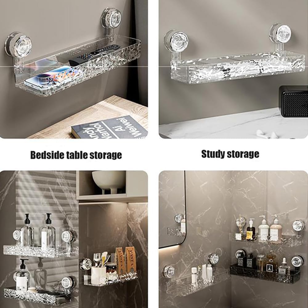 Attarrior Bathroom Suction Cup Storage Rack Without Punching Wall-mounted Shelf Bathroom Shower Storage Acrylic for Bathroom Storage (Clear, 2 PCS)