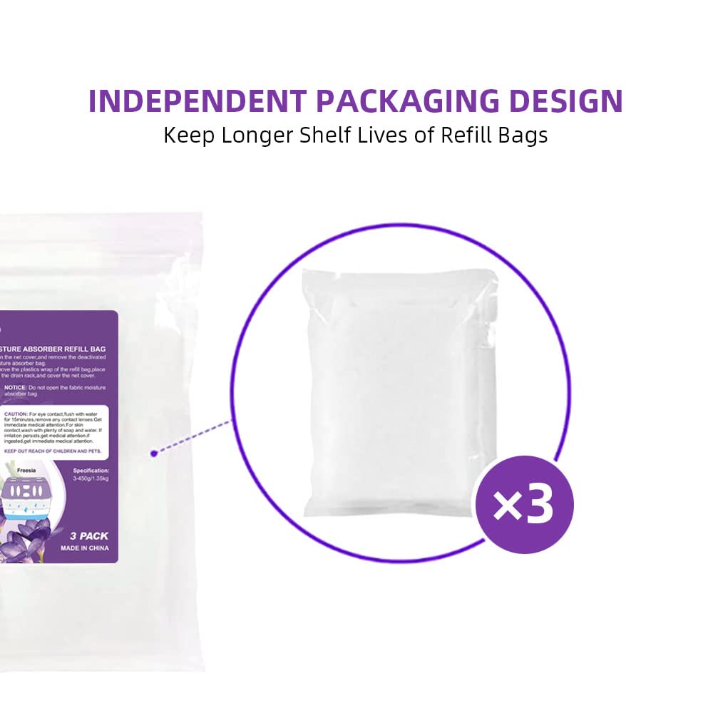CANAGER Moisture Absorber Refill Bags - 16oz 3 Packs, Individual Packaging, Easy to Replace,Absorb excess water, Freesia.