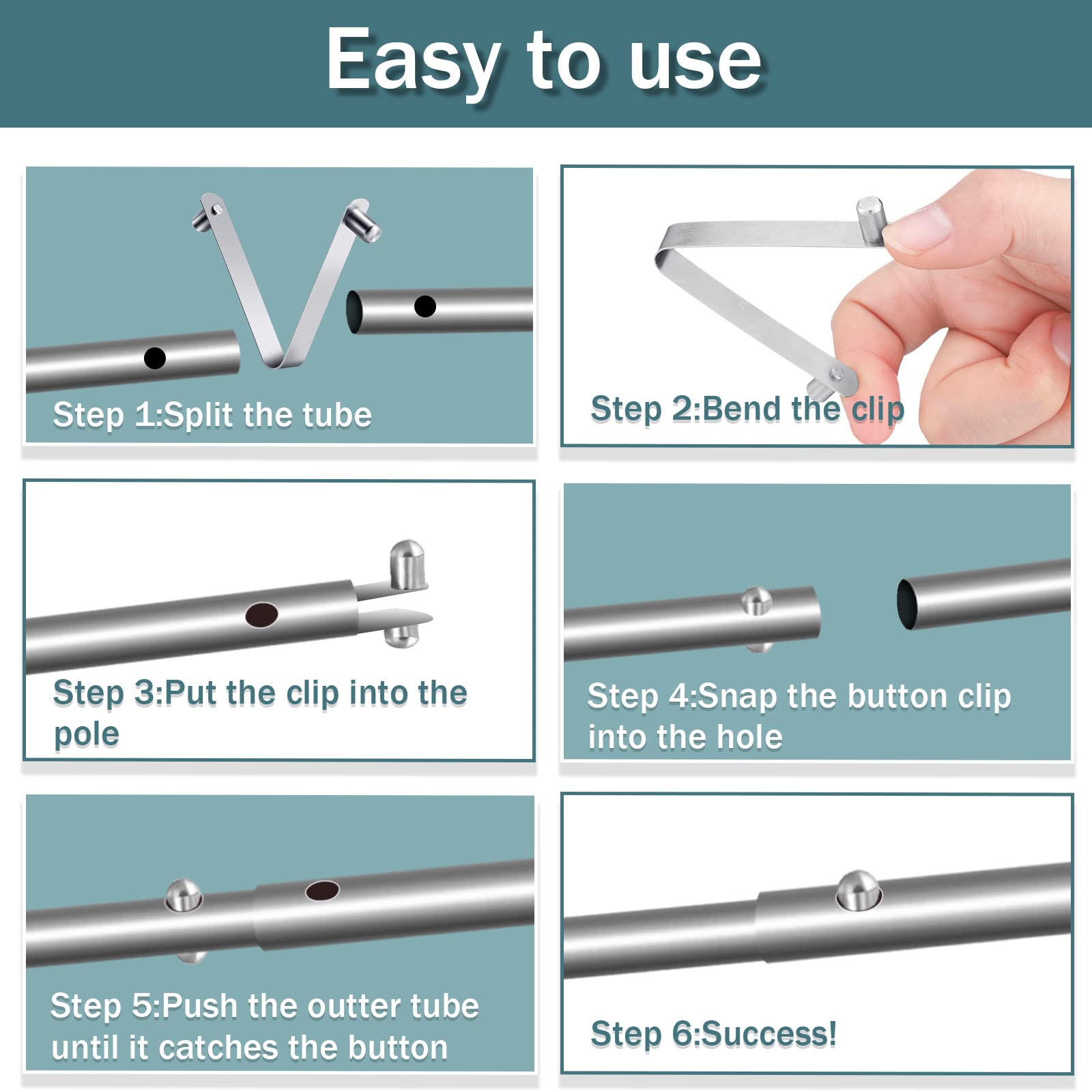 8 Pieces Double Pin Spring Button Clip Push Button Clip Tent Pole Push Button Spring Clips Stainless Steel Kayak Paddle Spring Snap Clips Tube Locking Pin Clips for Camping Replacement (6 mm)