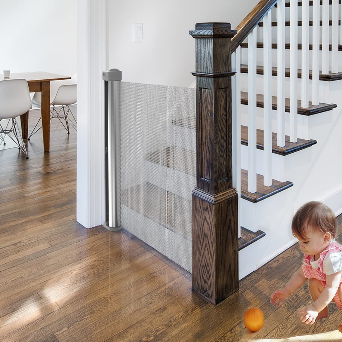 Retractable Baby & Pet Safety Gate, Extra Wide 54" x 34", Indoor & Outdoor, Gray - Jool Baby