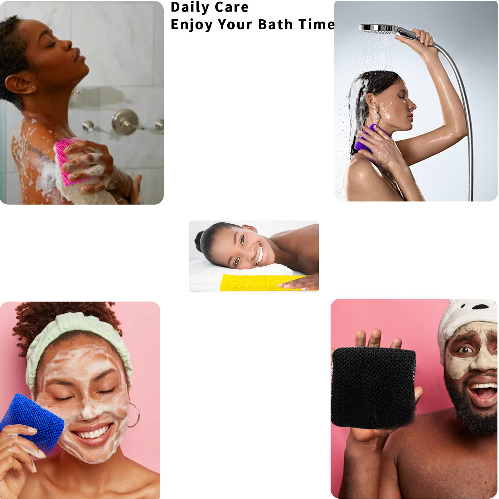 African Net Sponge 4PCS African Exfoliating Net Long Nylon African Sponge Exfoliating Net Bath Net for Daily Exfoliating Body Scrubber Back Scrubber Shower Skin Smoother (Blue,Purple,Yellow,Pink)