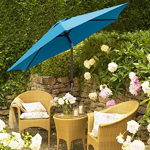 Blissun 7.5 ft Patio Umbrella, Market Umbrella with Push Button Tilt Crank, Cerulean