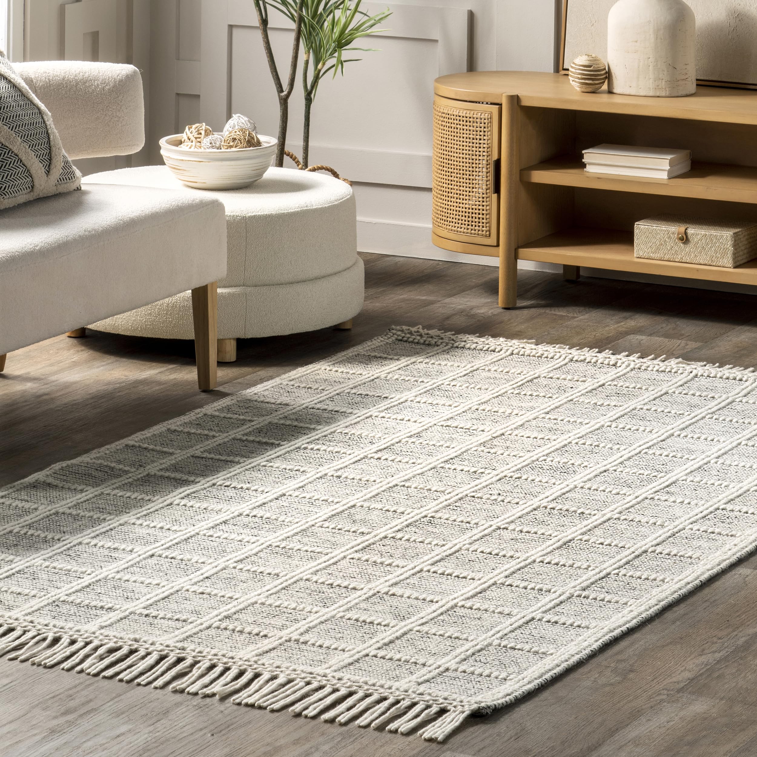 nuLOOM Huia Striped 8x10 Wool Area Rug for Living Room Bedroom Dining Room, Ivory