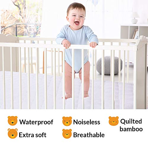 Crib Mattress Protector Waterproof β Bamboo Quilted Ultra Soft White Terry Fitted Sheet Style (Crib)