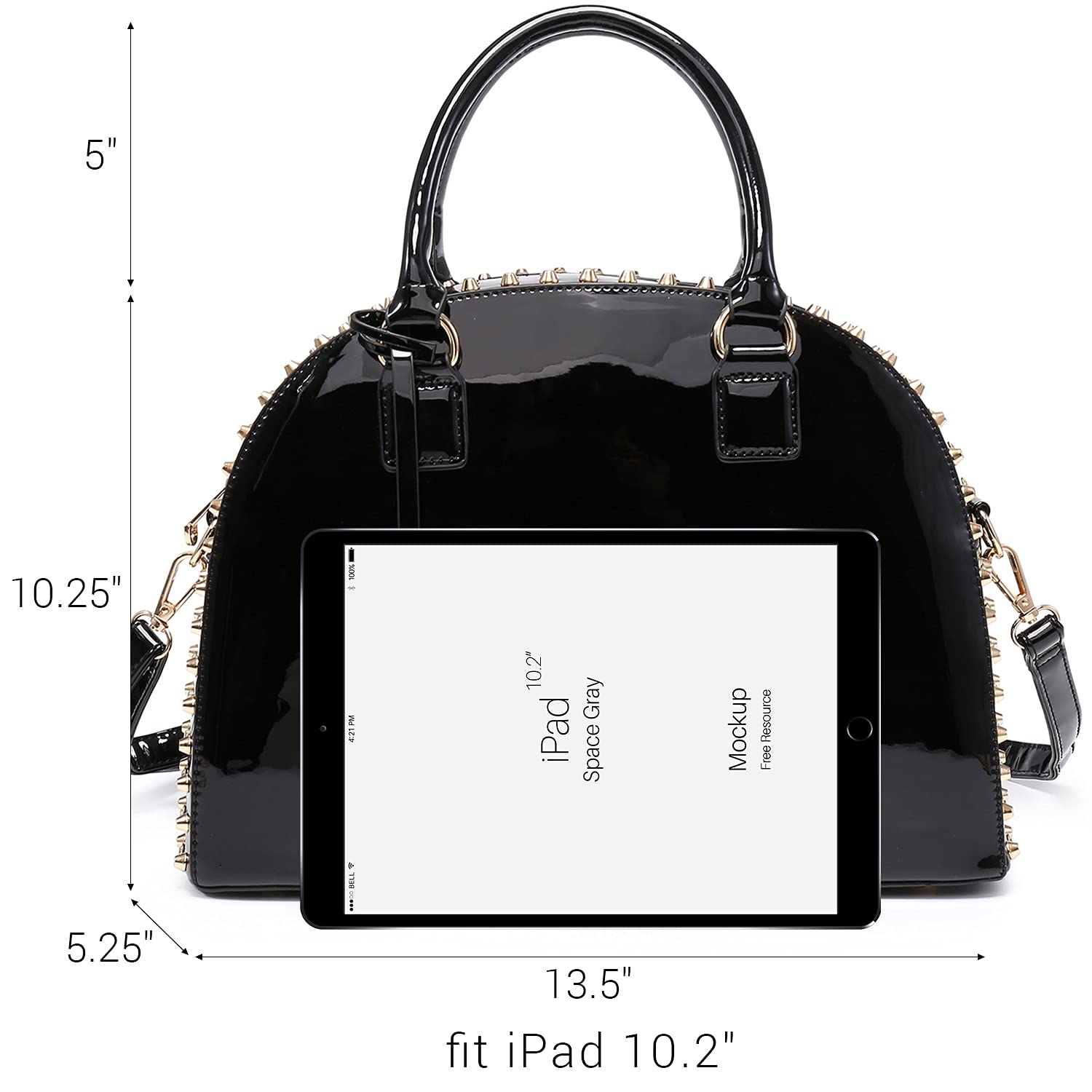 Dasein Women Patent Leather Purses Handbags Dome Satchel Purse Work Tote Structured Shoulder Bag with Long Strap (Black)