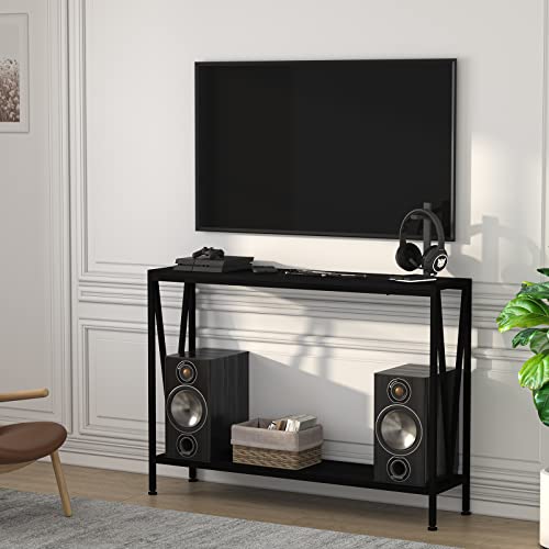 Alkmaar Black Narrow Console Table with Storage, 42.9" 2-Tier Sofa Table for Entryway, Living Room, Hallway, Foyer, Corridor, Office