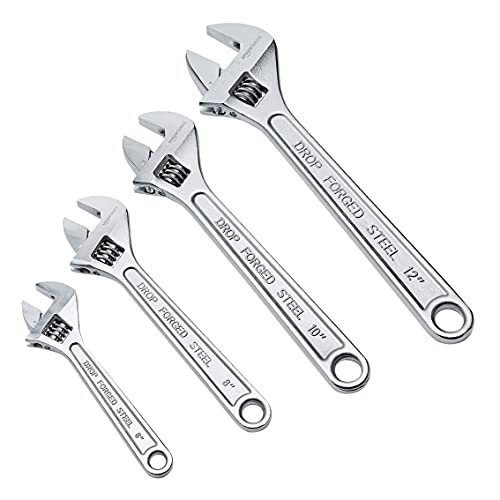 Amazon Basics 4-Piece Chrome-Plated Adjustable Wrench with Inch/Metric Scale, Includes: 6-Inch (152mm), 8-Inch (203mm), 10-Inch (254mm), 12-Inch (305mm)