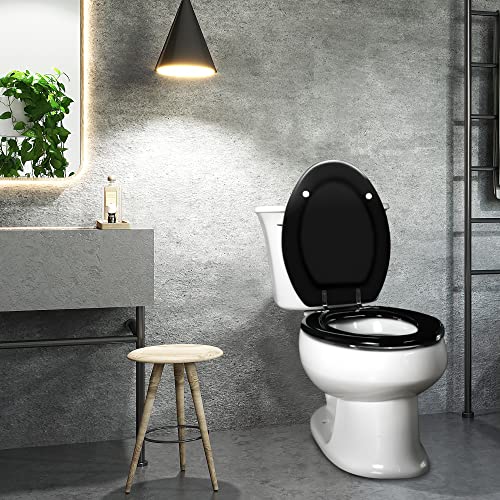 Angel Shield Toilet Seat with Zinc Alloy Hinges Quiet-Close Quick-Release Wood Molded UV Lid Easy Clean(Elongated,Black)