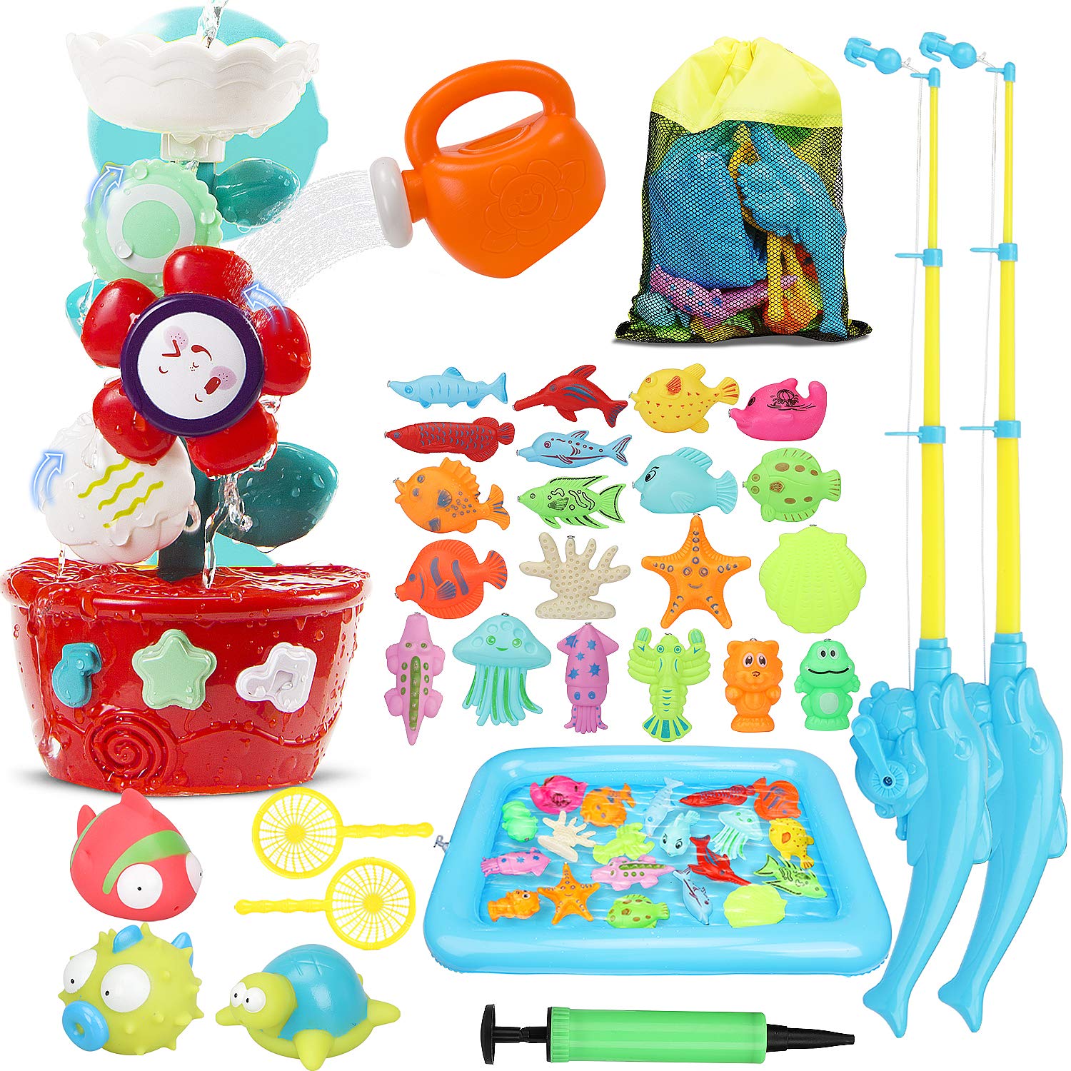TOY Life Flower Bath Toys for Toddlers with Squirter Kids Magnetic Fishing Game with Magnetic Fishing Pole