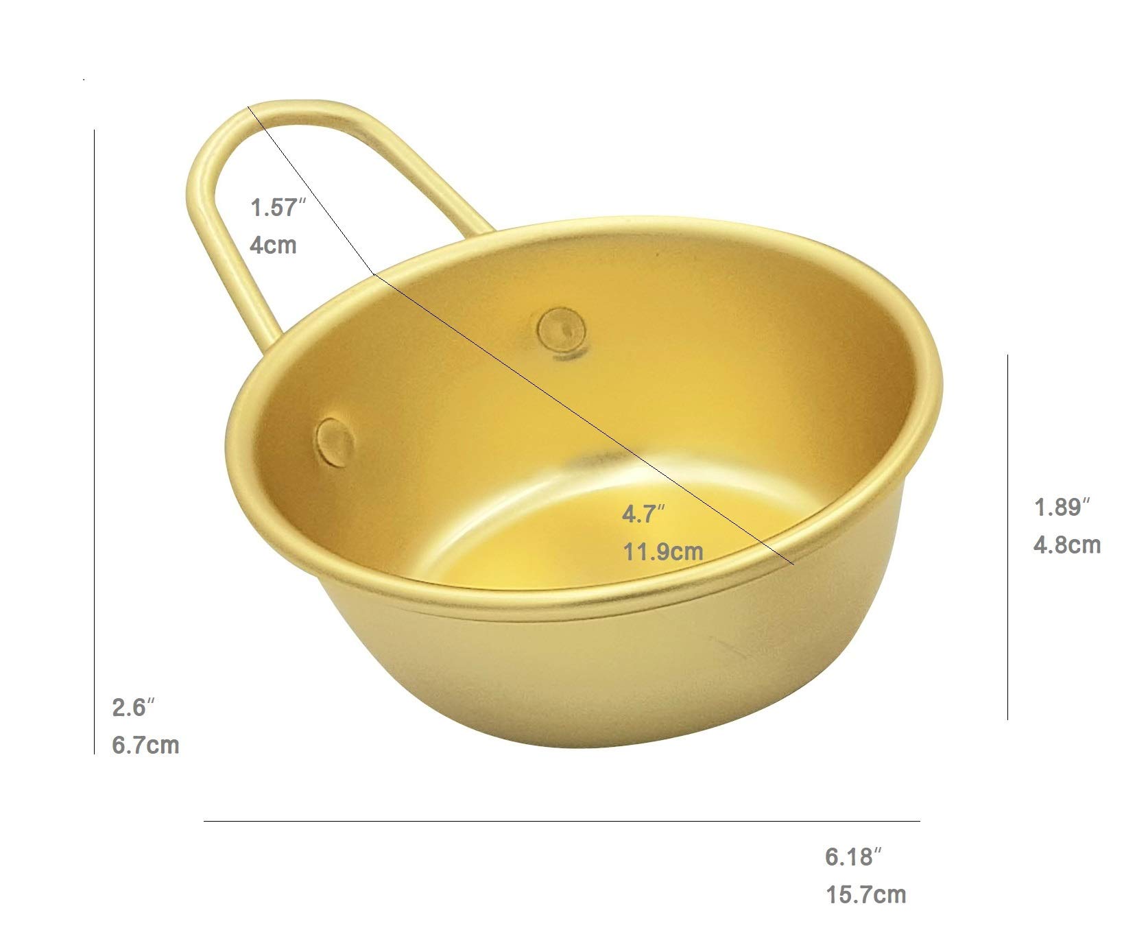 Abkitchen Korean Traditional Wine Bowls Korean Raw Rice Wine Hiking Soup Dish 4.7 inches 3 pcs Aluminum Yellow Made in Korea