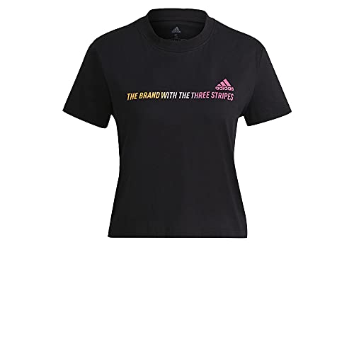 adidas Womens Gradient Logo Cropped T-Shirt Black Small