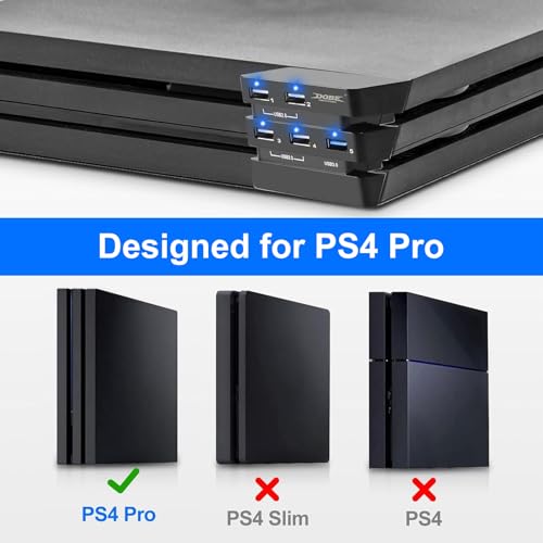 Linkstyle USB Hub for PS4 Pro, 5-Port USB 3.0 Hub Extension Adapter Splitter with LED Indicator for PlayStation 4 Pro, Black