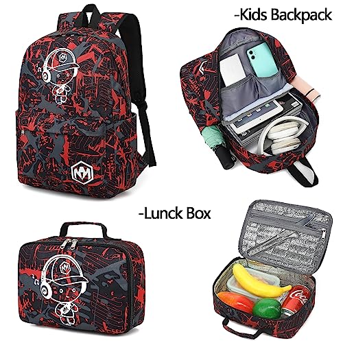 Bluboon Preschool Backpack Kids Boy Kindergarten Backpack With Lunch Box School Book Bags for Elementary Primary Schooler(Red Cool Boy
