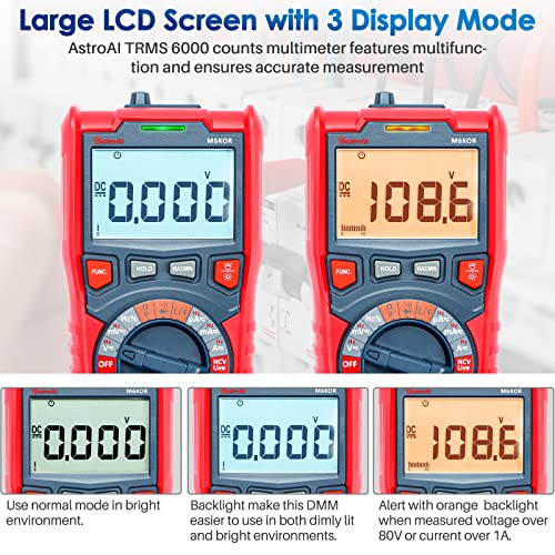 AstroAI Digital Multimeter, TRMS 6000 Counts Auto-Ranging Voltage Tester Voltmeter Measuring AC/DC Voltage Current, Capacitance Resistance Frequency Temperature Continuity Diodes with NCV