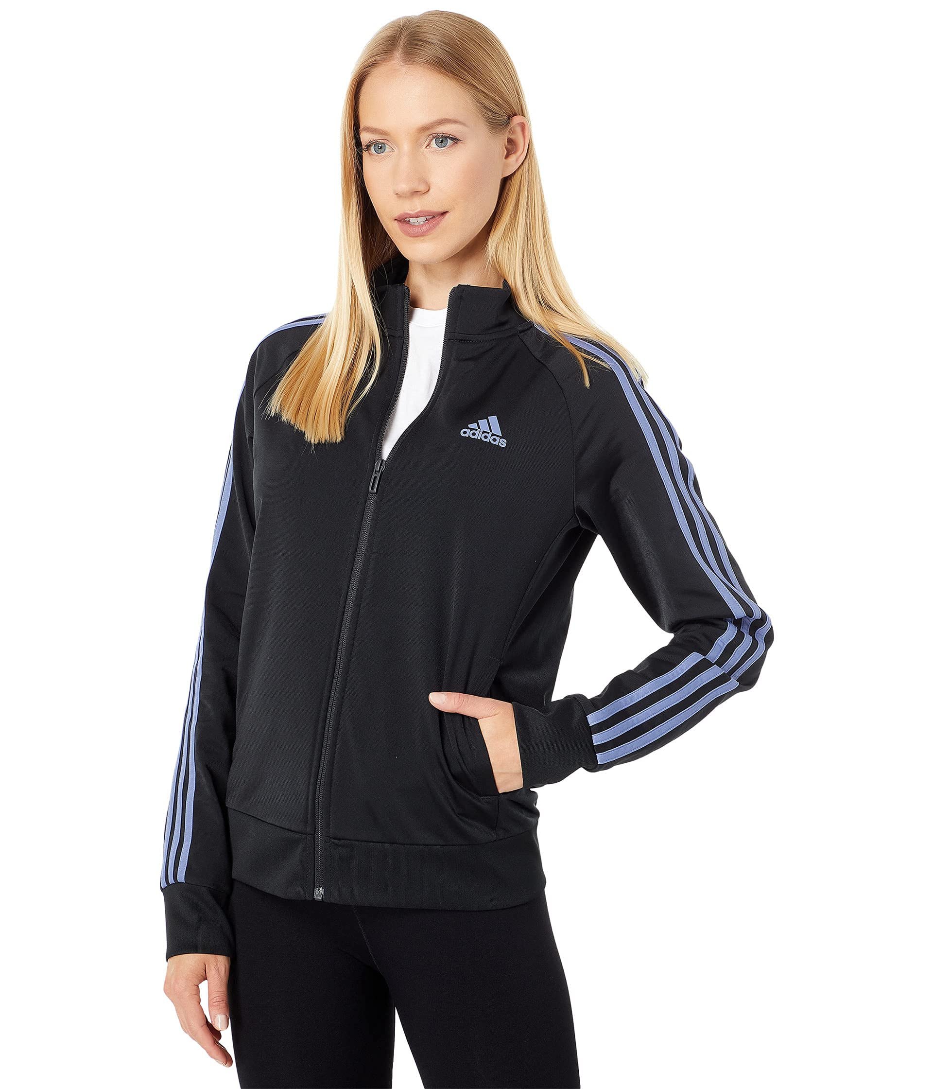 adidas Women's Essentials Warm-Up Slim 3-Stripes Track Jacket, Black/Orbit Violet, X-Small