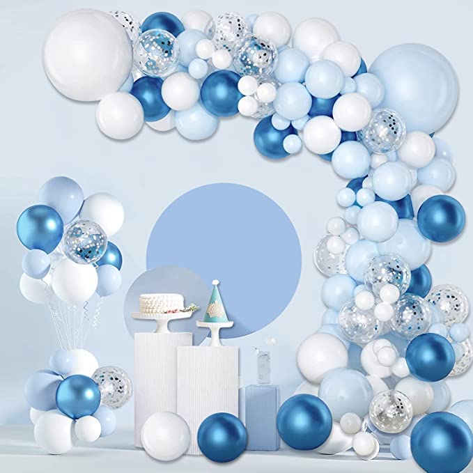 Blue and White Balloons, Blue White Balloon Garland Arch Kit, 102 pcs Pastel Blue White Balloons for Baby Shower Birthday Wedding Party Decorations