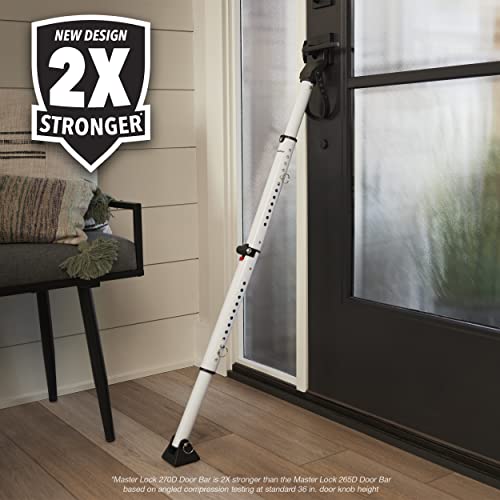 Master Lock Compact Door Stopper Folding Security Bar, Adjustable for Hinged and Sliding Doors, White
