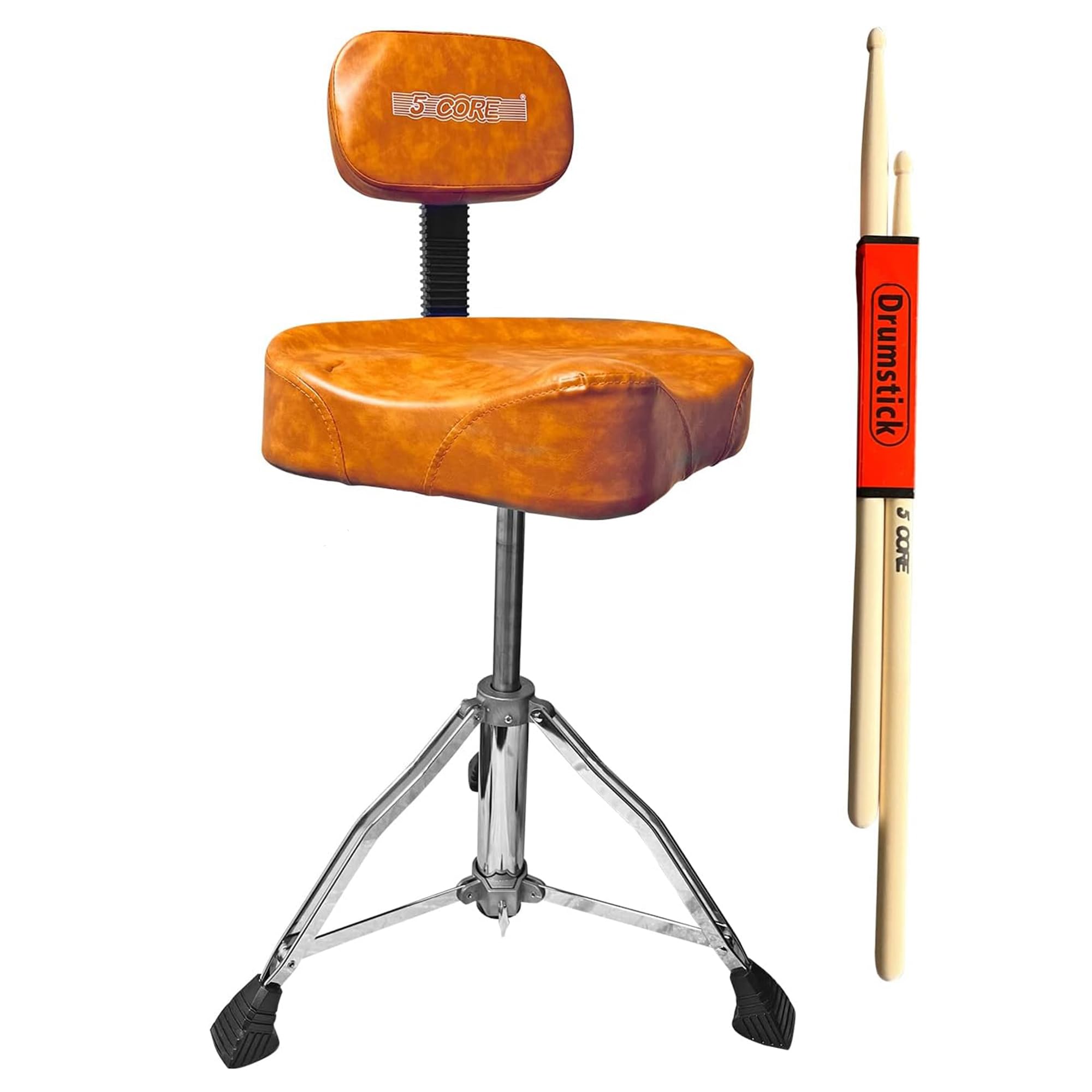 5 CORE Drum Throne with Backrest Adjustable Guitar Chair Thick Memory Foam Saddle Seat Removable Motorcycle Style Drum Stool Tripod for Adult Drummers for Piano Guitar Cello Players DS CH BR Rest