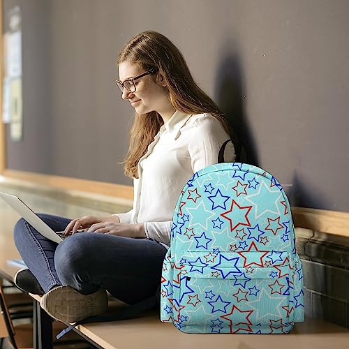 CobCub Red Blue And White Stars 17 Inch Backpack For Women Men Red Blue And White Stars Large Travel Backpack Bag Cute Portable Laptop Backpack