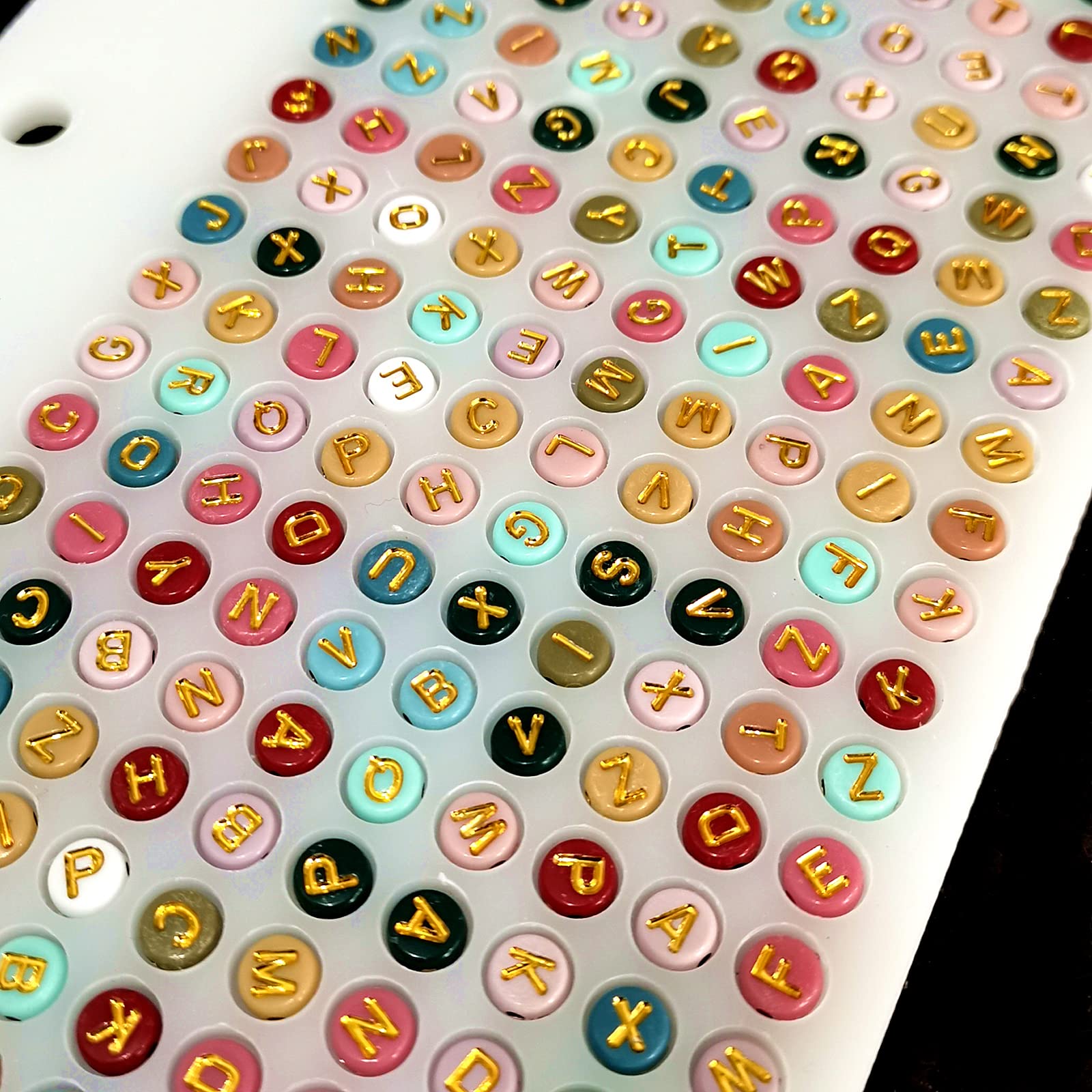 Amaney 1000pcs 4x7mm Round Letter Beads Colorful Acrylic with Gold Letter Alphabet for Jewelry Making