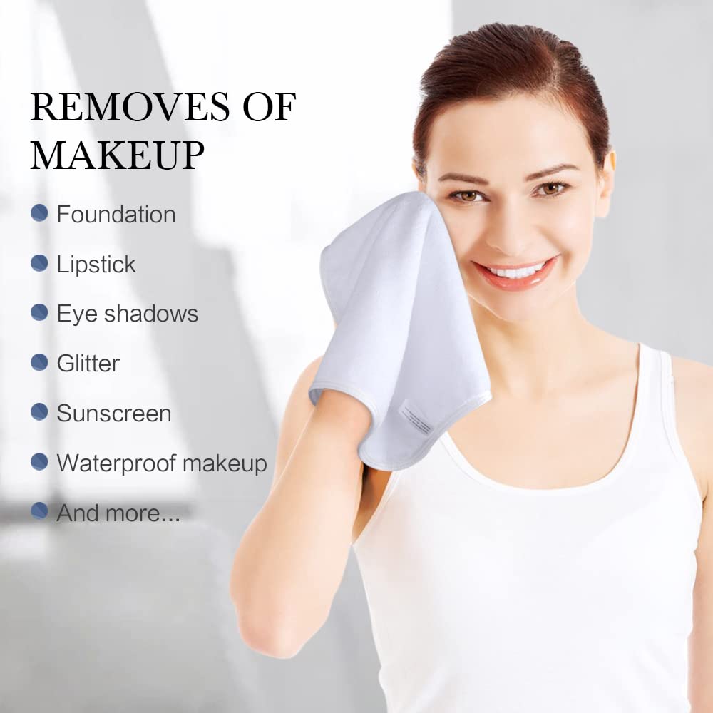 SINLAND Microfiber Face Cloths Reusable Makeup Remover Washcloths Super Soft and Absorbent Fingertip Face Towels for Sensitive Skin Women 12 x 12 Inch 3 Pack White