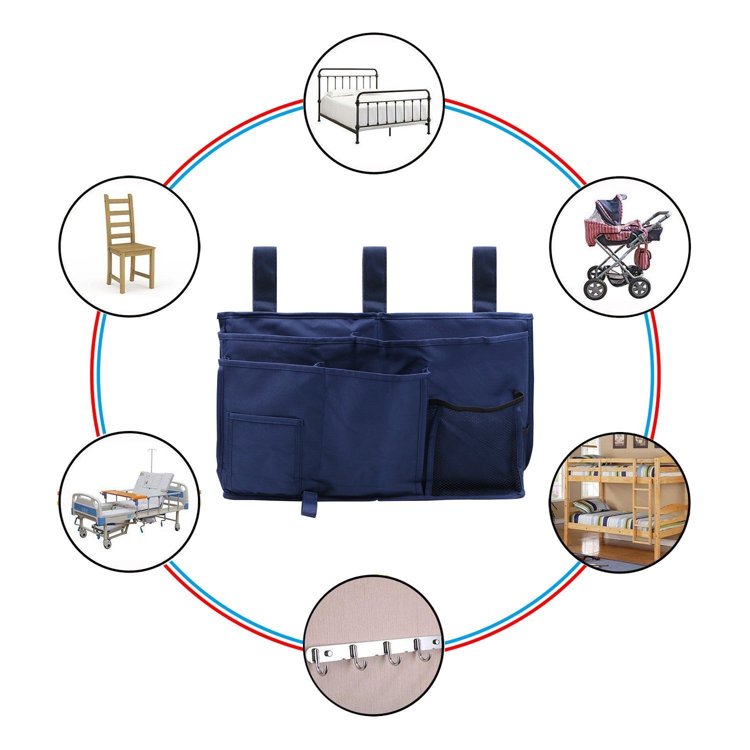 Bunk Bedside Caddy - Hanging Storage Organizer for Books, Phones, Tablets, Accessory and TV Remote - Best for Headboards, Bed Rails, Dorm Rooms, Bunk Beds, Apartments, Bathrooms & Travel (Blue)