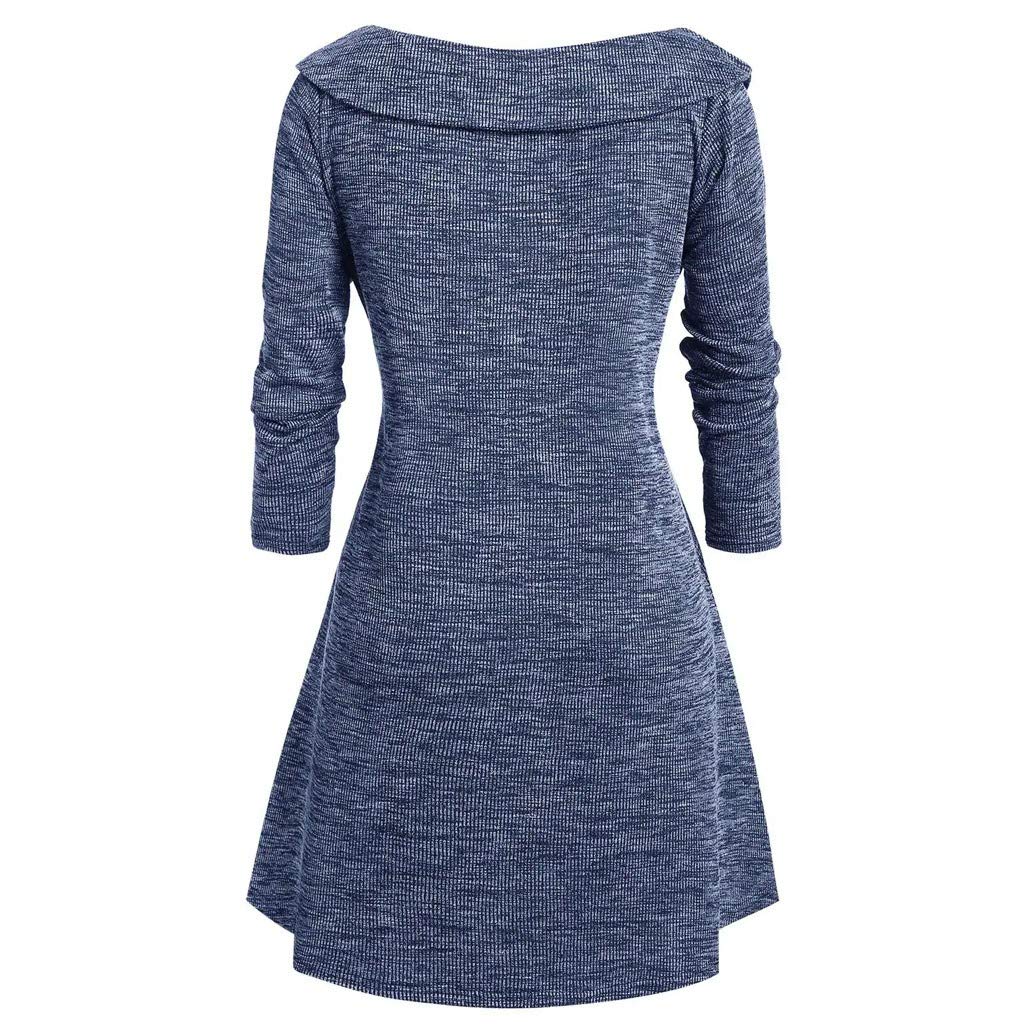 CapsA Women Halloween Gothic Sweatshirts Dress Long Sleeve High Low Pullover Plus Size V-Neck Tunic Plunging Neck Sweater Blue