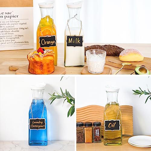 CUCUMI 3pcs 50oz Glass Carafe with Lids, 1.5 Liter Glass Water Pitcher Juice Containers Beverage Jugs for Mimosa Bar, Iced Tea, Cold Beverage, Milk