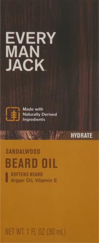 Every Man Jack Sandalwood Scent Hydrating Beard Oil, Paraben Free, Natural, 1.0 Fluid Ounce (Pack of 1)