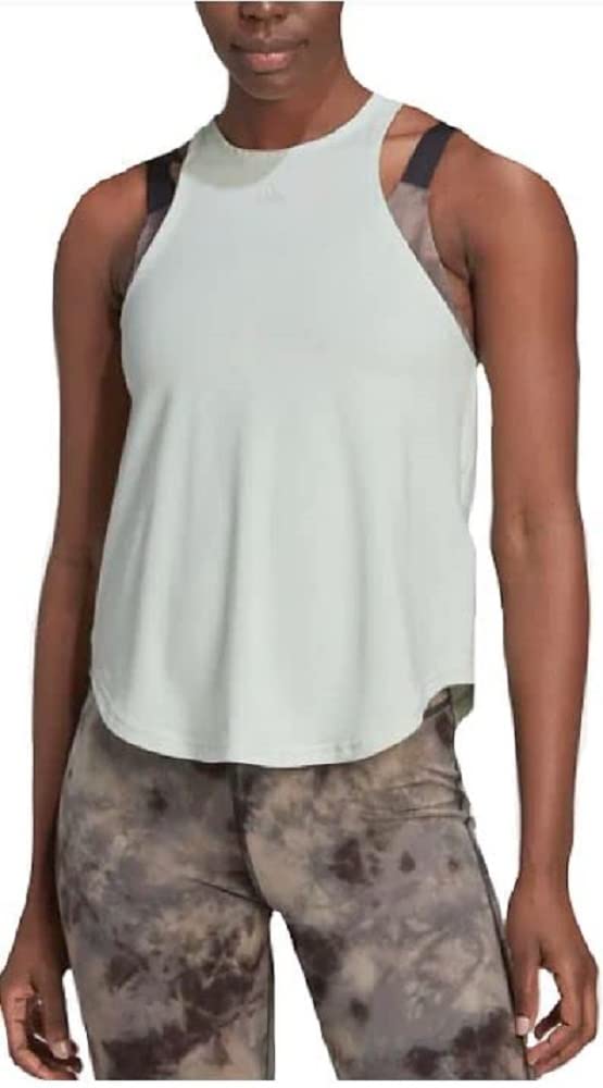adidas Women's Yoga Studio Loop Back Tank, Linen Green/Linen Green, Small