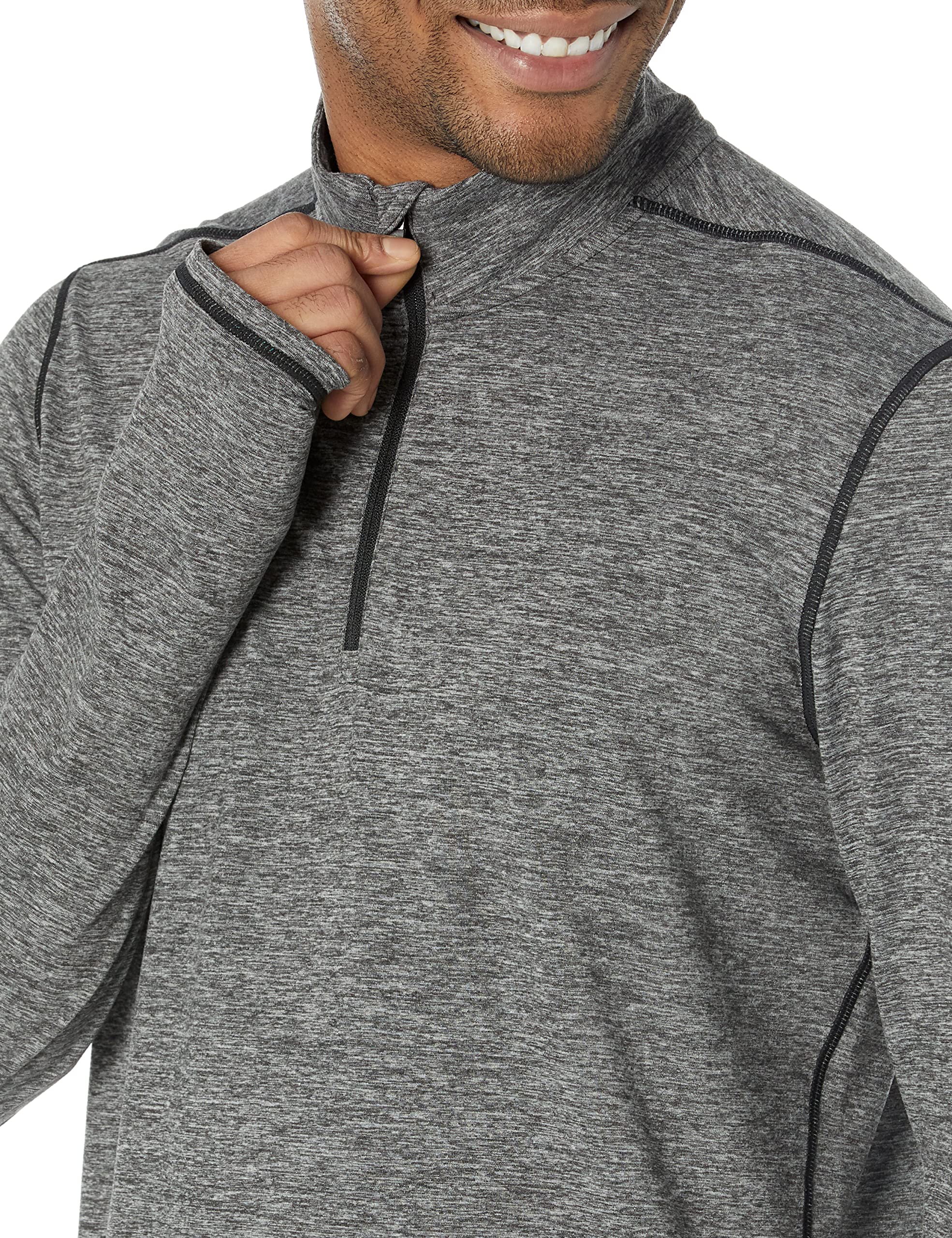 Amazon Essentials Men's Tech Stretch Quarter-Zip Shirt, Black Space Dye, Medium