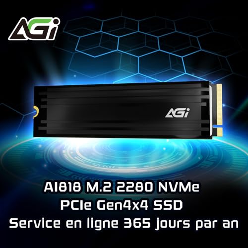 AGI 2TB AI838 PCIe NVMe M.2 Gen4x4 DRAM Cache 3D TLC NAND Flash Internal Solid State Drive SSD with Heat Sink (R/W Speed up to 7400/6700 MBs) Level up PC/Laptop Memory and Storage with Gen 4 Speed