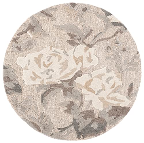 Martha Stewart Collection by SAFAVIEH 4' Round Bedford Grey MSR4717B Handmade Rose Chintz Wool Area Rug
