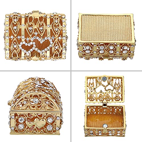 ELLDOO Crystal Treasure Chest Box Floral Engraved Jewelry Box Wedding Box Keepsake Box Ring Earring Small Trinket Storage Organizer Box for Girls Women Wedding Brithday Gift, Gold